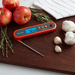 Taylor Digital Waterproof Food Meat and Candy Thermometer, with a Folding Probe, programmable presets, Backlit Display, andIncludes 2 AAA Batteries