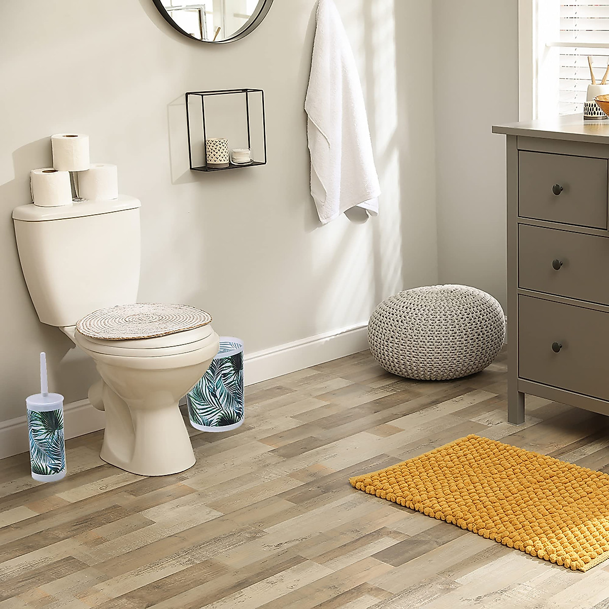 EVIDECO French Home Goods Tropical Printed Trash Can Wastebasket Plastic 4.5-liters-1.2-Gal