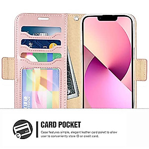 ERAGLOW for iPhone 13 Case,iPhone 13 Wallet Case,RFID Blocking [Stand Feature] [Card-Slots] Premium PU Leather Magnetic Protect Flip Cover for iPhone 13 6.1"(Rose Gold)
