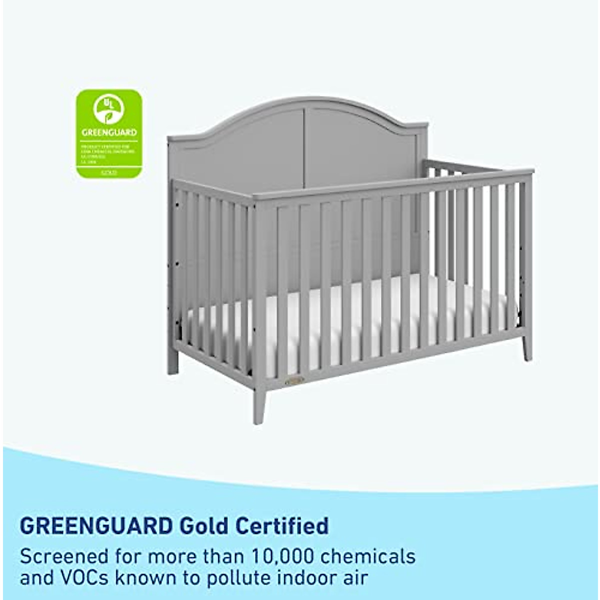 Graco Wilfred 5-in-1 Convertible Crib (Pebble Gray) – GREENGUARD Gold Certified, Converts to Toddler Bed and Full-Size Bed, Fits Standard Full-Size Crib Mattress, Adjustable Mattress Support Base