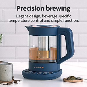 Vianté Electric Kettle With Tea Infuser For Loose Leaf Tea. Hot Tea Maker With Temperature Control And Automatic Shut Off. Tea Kettle With Brewing Programs. 1.5 Liters Capacity | Midnight Blue Color