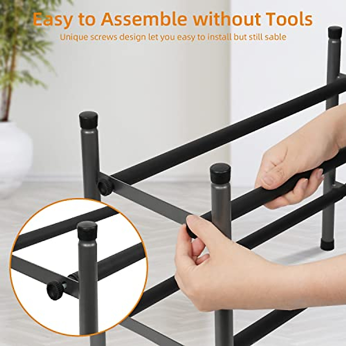 MULISOFT 2-Tier Expandable Shoe Rack, Stackable and Adjustable Shoe Shelf Storage Organizer Heavy Duty Metal Free Standing Shoe Rack for Closet Entryway Bedroom Garage (Black),1 Pack