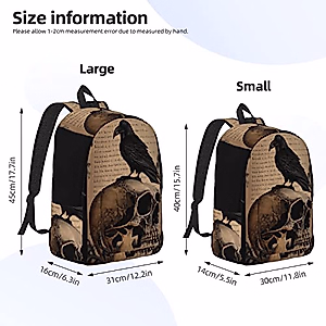 FYCFSLMY Edgar Allan Poe The Raven Skull Backpack with Adjustable Straps, Suitable for Travel Picnics Activities