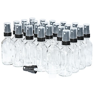 GlassBottleOutlet (24 Pack) 2 oz. Clear Boston Round with Black Fine-Mist Sprayer