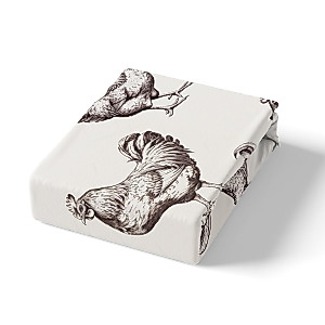 Feelyou Chicken Rooster Duvet Cover Twin Size, Cock Rooster Bedding Set for Kids Sketch StyleComforter Cover Boys Girls Farmhouse Bedspread Cover with 1 Pillow Case (No Comforter)