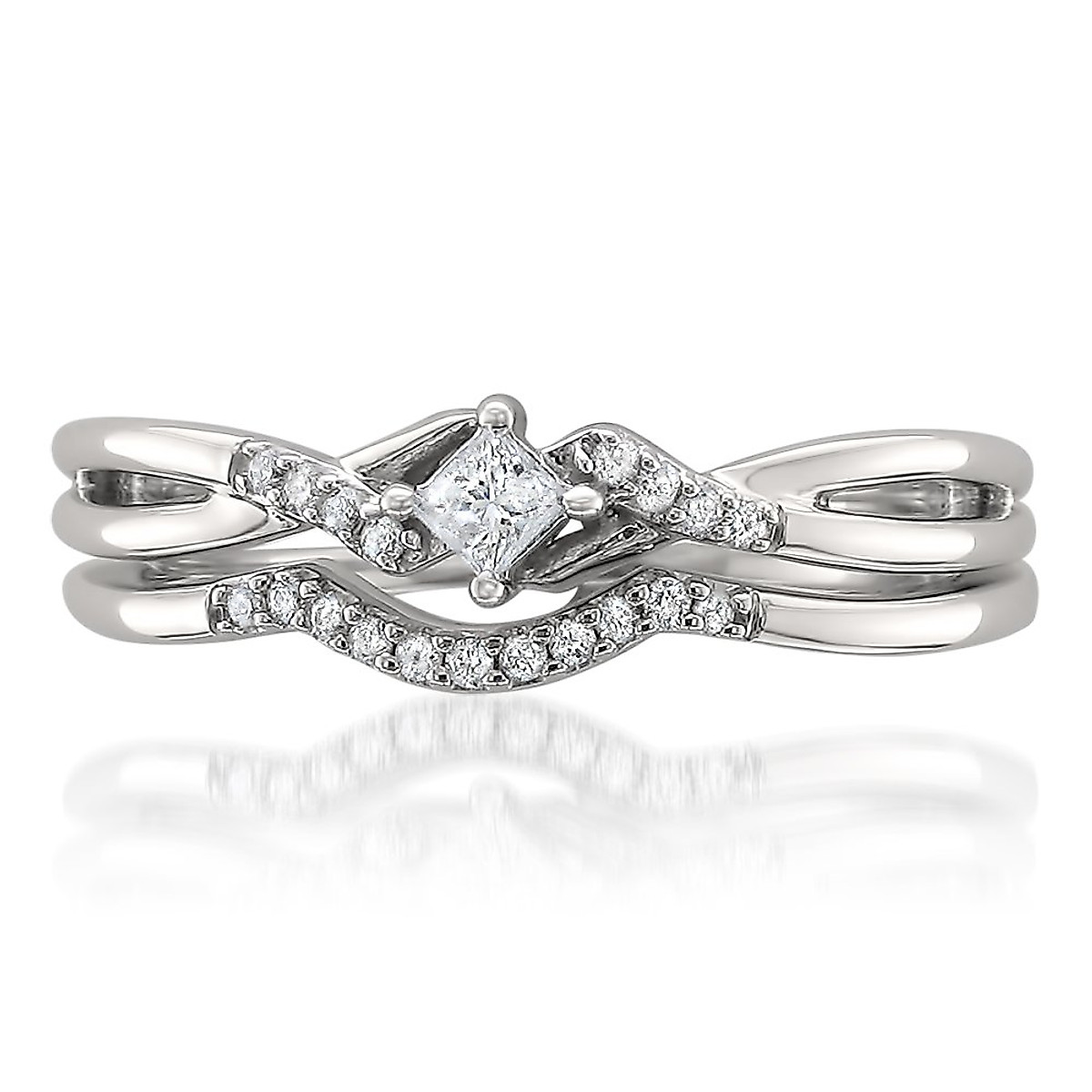 Beyond Brilliance 1/5 Carat Diamond, 10K White Gold Engagement Bridal Set (H-I,I1-12) Natural Diamond Jewelry For Women|Gift Box Included