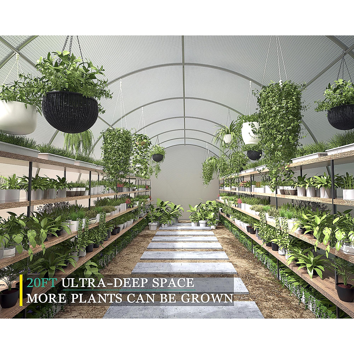 Papababe 20x10x7.5 FT Extra high Large Walk-in Greenhouse for Outdoors, Upgraded Swing Door, Heavy Duty Galvanized Steel Frame Tunnel Greenhouse kit, Reinforced PE Cover & Film Clips, White