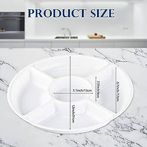 24 Pcs 5 Sectional Round Plastic Serving Tray 12 Inches Divided Plates Plastic Chip and Dip Bowl with Dividers Fruit Platter Tray for Parties Veggie Dish Tray for Food Candy Party, Black and White