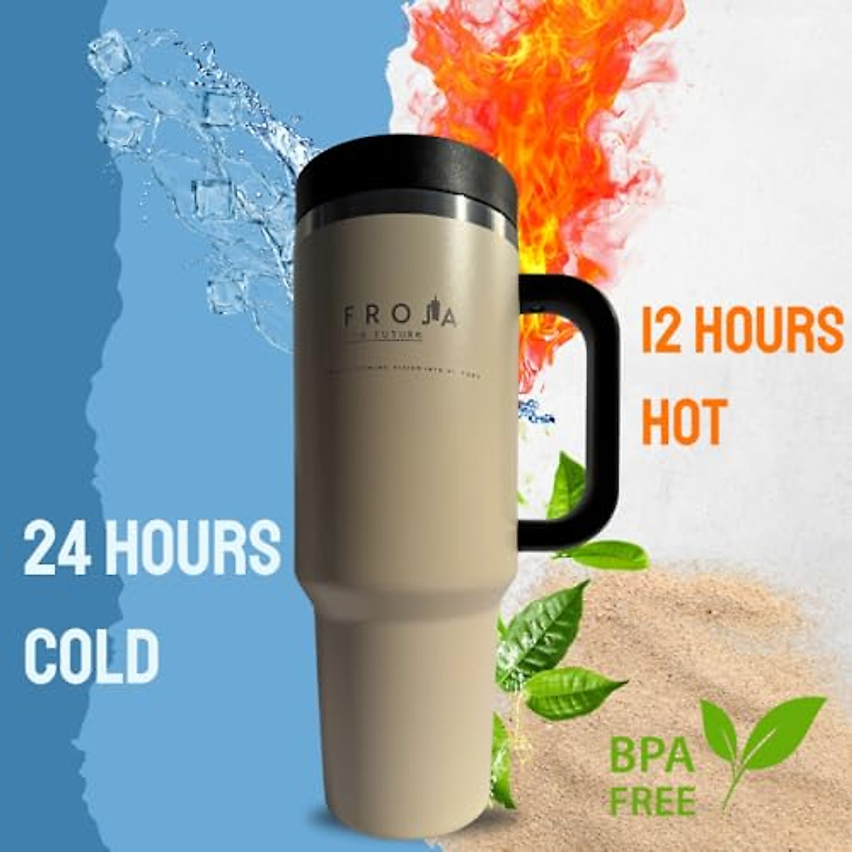 FROJA 40-oz Vacuum-insulated Stainless Steel Tumbler with Lid, Straw, 12 Hours Hot/24 Hours Cold, BPA-Free, Leak-Proof, Large Capacity