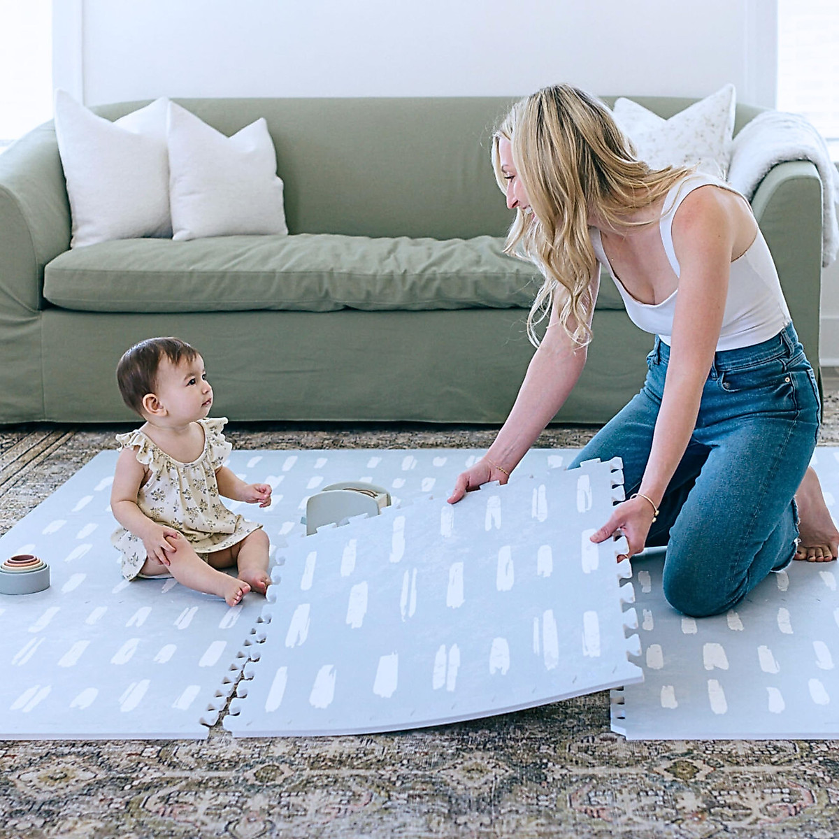 Little Landings Baby Play Mats for Floor - Shoreline (4x6ft) - Premium EVA Foam Play Mat for Babies & Toddlers - Perfect for Tummy Time, Crawling, Playroom - Stylish & Comfortable Kids Play Mat