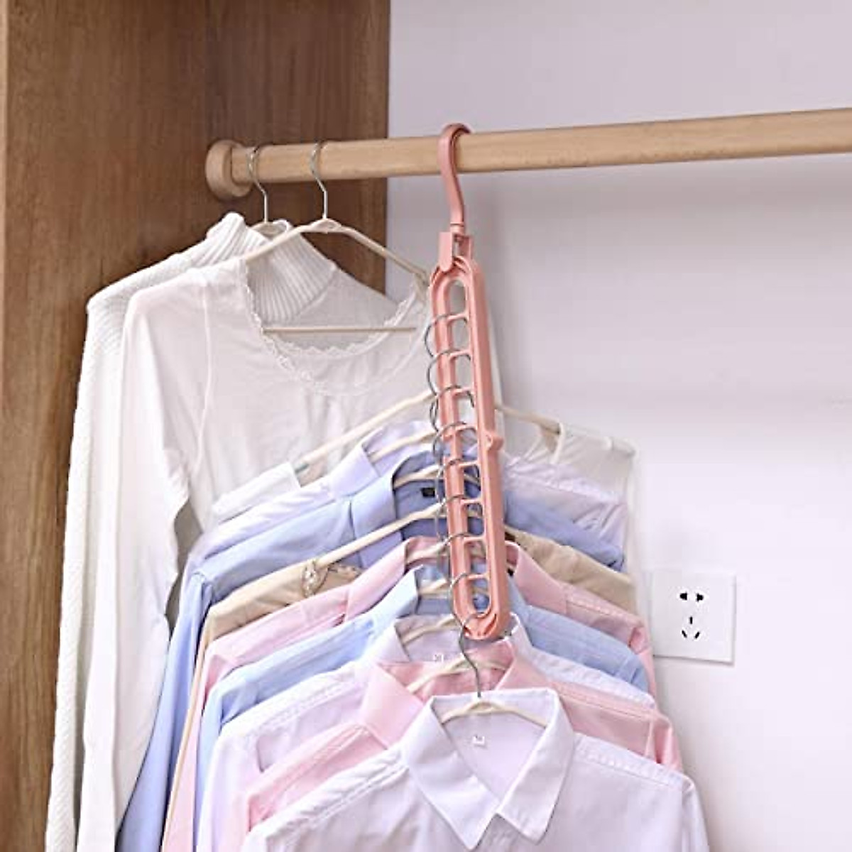NA Nordic Style Creative Retractable Hanging Clothes Airing Rack Household Folding Plastic Storage Rack Storage Fantastic Nine-Hole Hanger