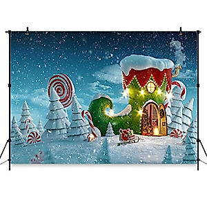 COMOPHOTO Winter Snow Landscape Backdrops for Photography 7x5ft Vinyl Christmas Candy Santa Claus Decoration Snowflakes for Photo Booth Background Blue Backdrop Printed Pictures