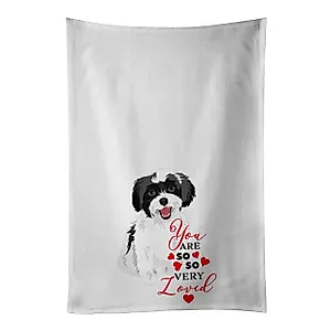 Caroline's Treasures WDK4035WTKT Shih-Tzu Black and White #3 so Loved White Kitchen Towel Set of 2 Dish Towels Decorative Bathroom Hand Towel for Hand, Face, Hair, Yoga, Tea, Dishcloth, 19 X 25, Whit