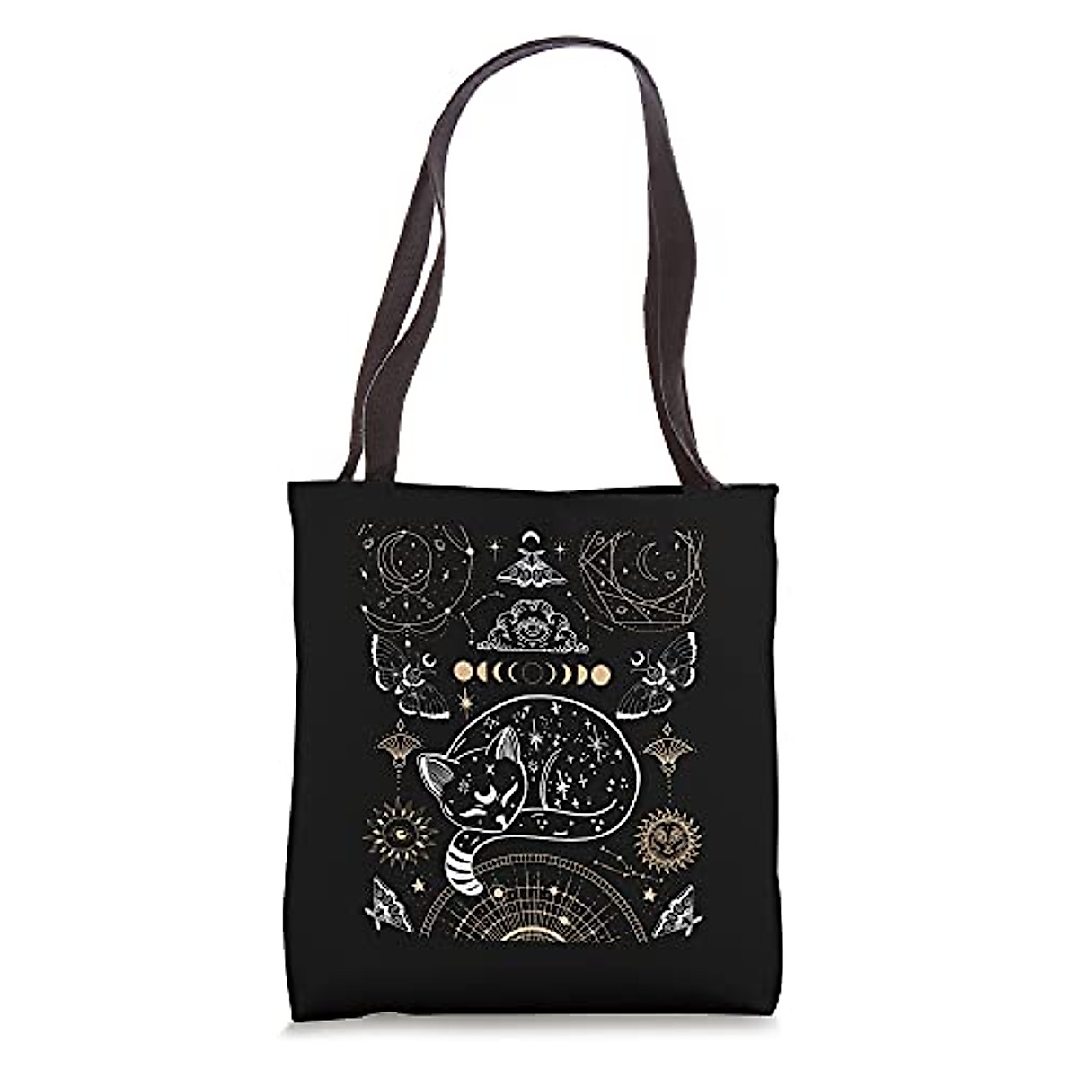 Cat Luna Moth Moon Phases Dark Academia Aesthetic Occult Tote Bag