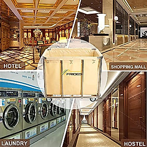 Commercial Laundry Cart on Wheels, 11.35 Bushels Large Laundry Roller with Removable Waterproof Canvas Lined Basket, Heavy Duty Stainless Steel Laundry Basket for Hotels and Hospitals