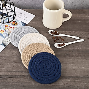 BYCNZB 11oz Ceramic Diner Coffee Mug set Stoneware Coffee Cups Set for Restaurant, Diner, Farmhouse, Coffee Shop, Home set of 4 with Coffee spoons and Woven Coasters (Cream)