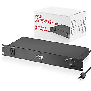 Pyle PDU Power Strip Surge Protector - 150 Joule 15 Amp 9 Outlet, Heavy Duty Electric Extension Cord Strip - 1U Rack Mount Protection Power Outlet Strip W/ AC Filter - PCO850