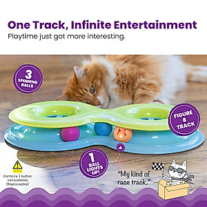 Catstages Infinity Ball Track for Cats with Two Balls, Including One Light-Up Ball, Figure-8 Shaped Cat Ball Track Compatible Topper Toys, Green