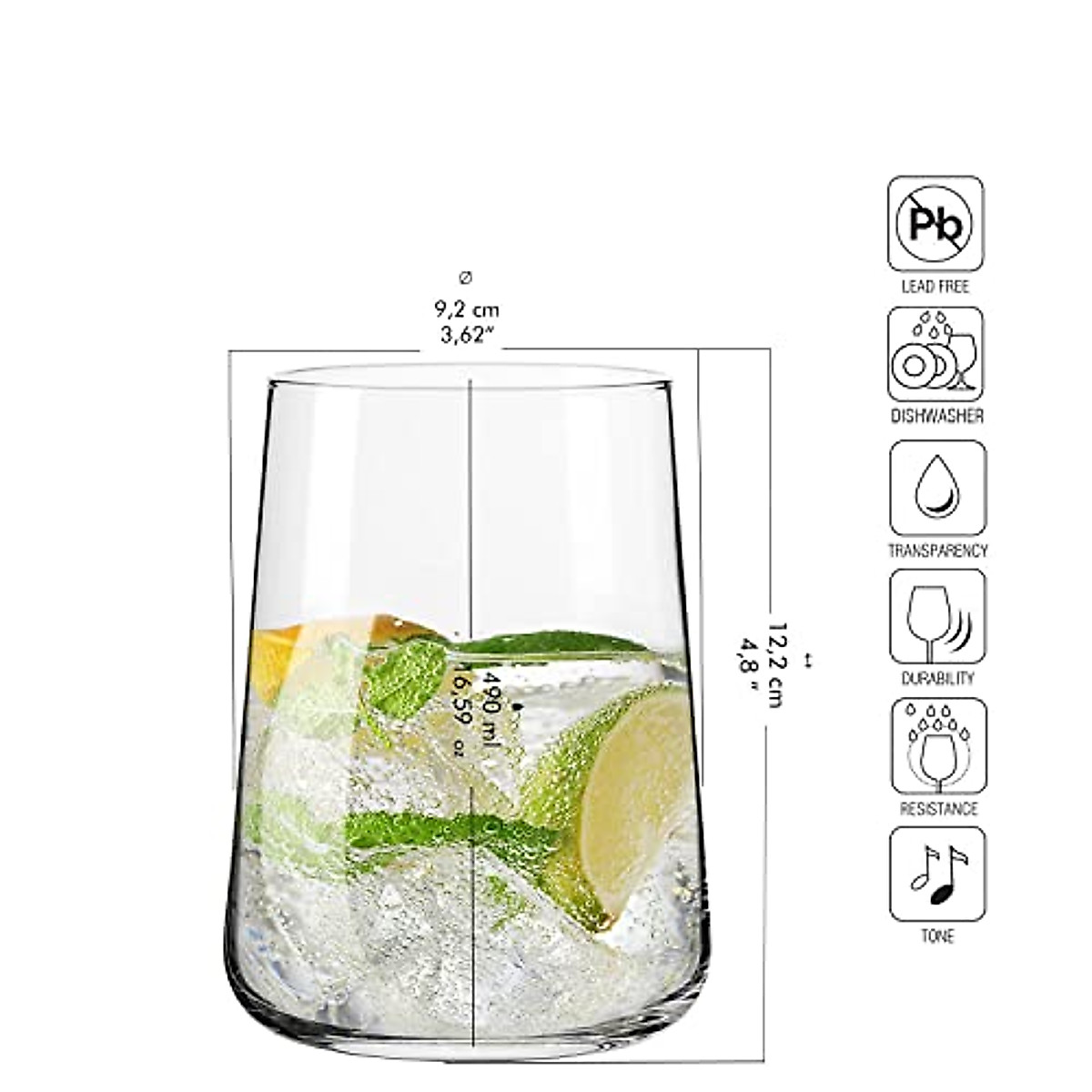 Krosno Water Glasses | Set of 6 | 16.6 fl oz | Water Drinks Juices | Infinity Collection | Elegant design | Lead-free Glass | Home Restaurants Parties | Dishwasher safe | Gift Idea | Made in EU