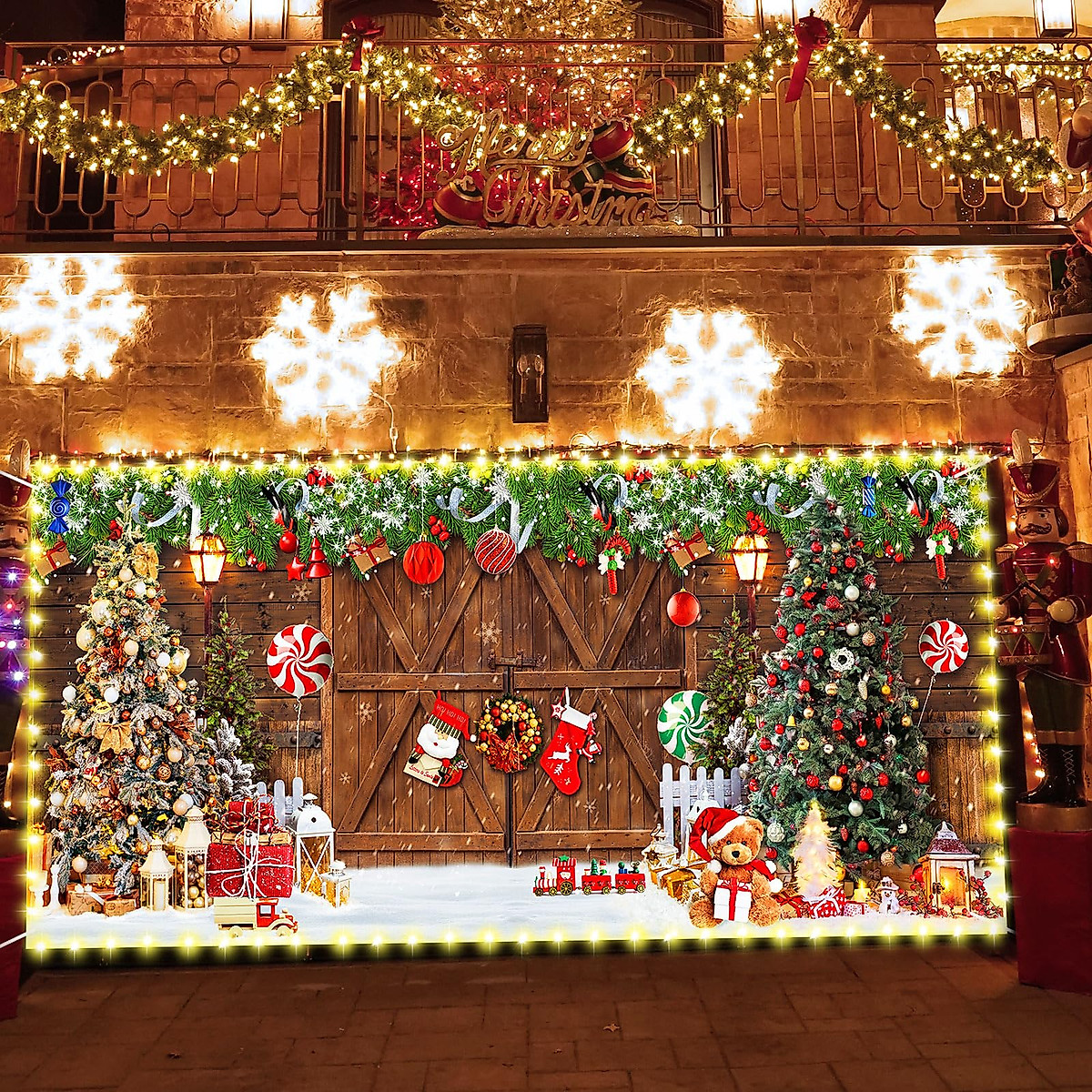 Newwiee Christmas Garage Door Decorations Garage Door Banner with LED Light String 6.07 x 13.12ft Large Garage Door Cover Christmas Backdrop Decoration for Xmas Holiday Winter Party (Winter Theme)