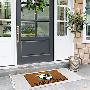 Cartoon Panda Welcome Funny Doormat Custom Home Living Decor Housewares Rugs and Mats State Indoor Gift Ideas Washable Fabric Top 23.6"(W) X 15.7"(L)