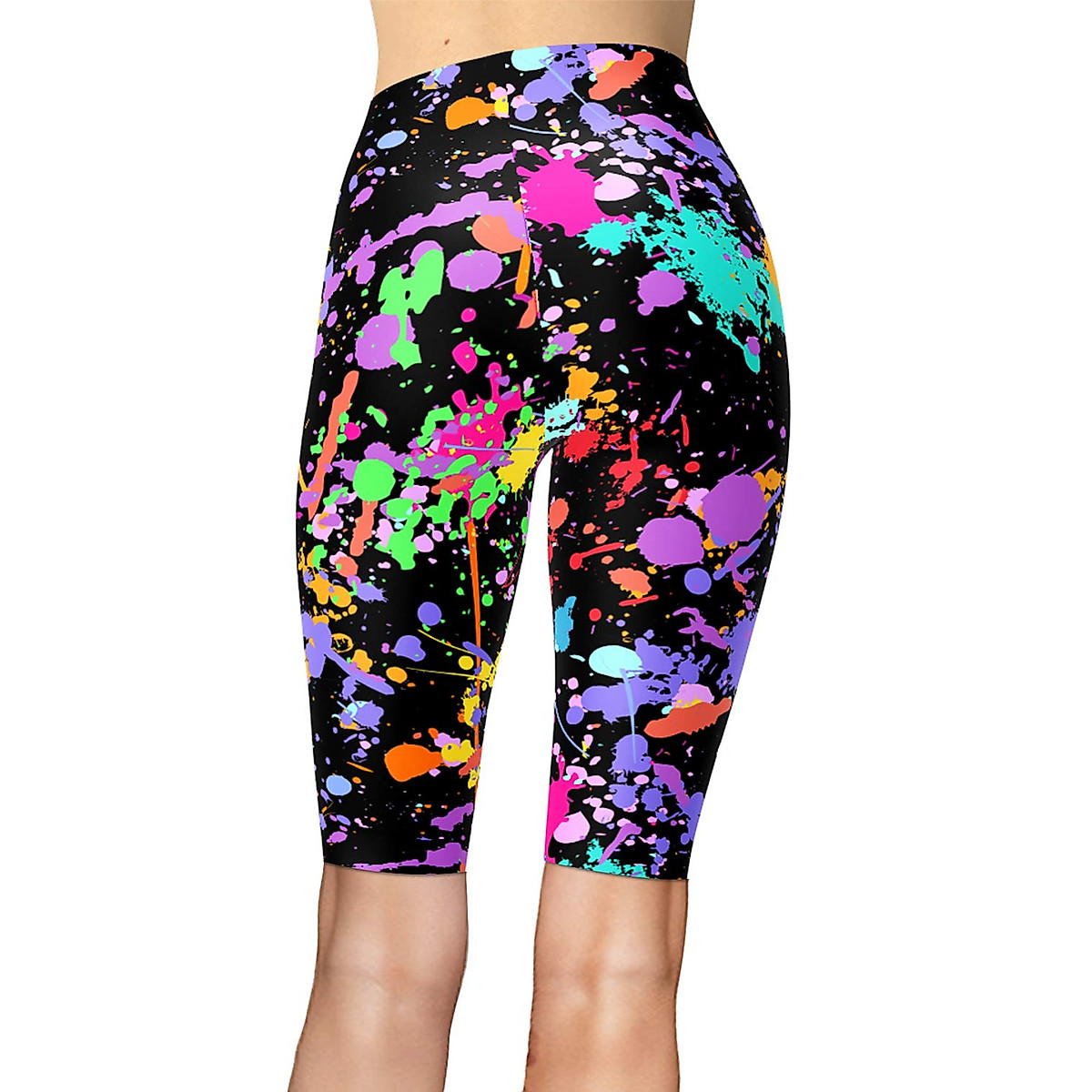 sissycos Women's 80s Biker Shorts Artistic Splash Printed Buttery Soft Short Leggings (Small-Large, Color Splash Black)