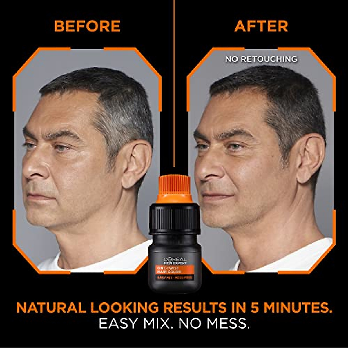 L’Oreal Paris Men Expert One Twist Mess Free Permanent Hair Color, Mens Hair Dye to Cover Grays, Easy No Mix Ammonia Free Application, Medium Brown 04, 1 Application