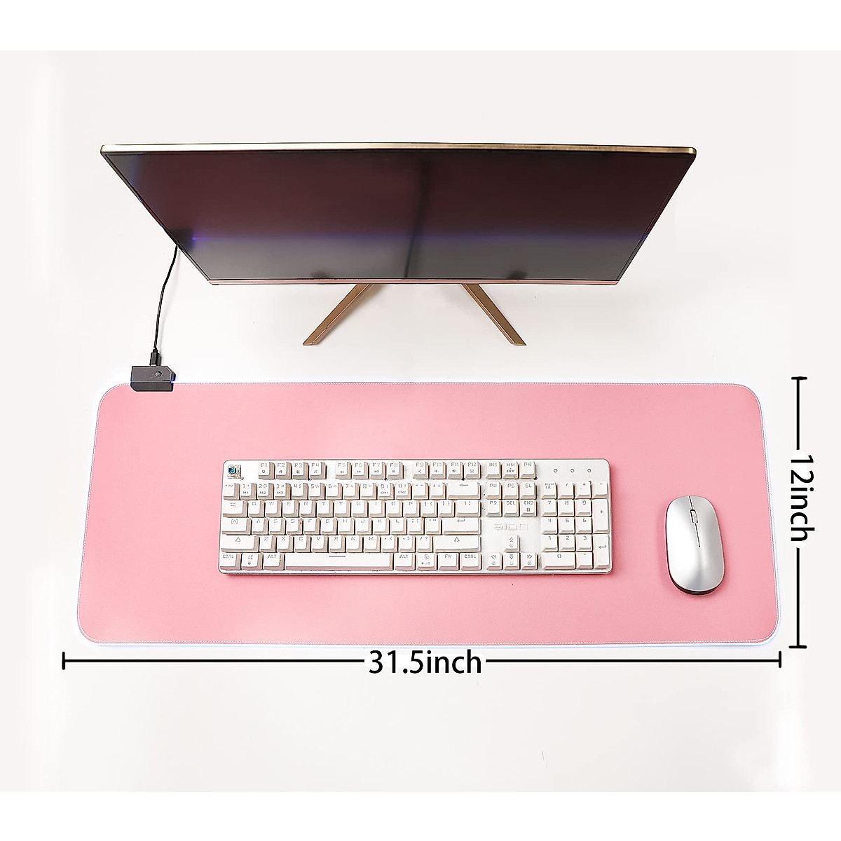 Pink RGB LED Gaming Mouse Pad, 14 Modes Glow Pad, Extra Large Gaming Mousepad，Waterproof Rubber Non Slip Cute Mat, Extended Big Keyboard and Mouse Pad Mat for Gamer, 31.5x12 x 0.16 Inch - Pink