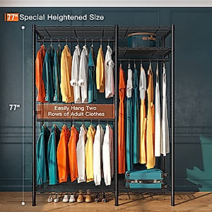 Raybee 77" Heavy Duty Closet Loads 700LBS, Adjustable Clothing Racks for Hanging Clothes, Commercial Garment Rack Heavy Duty Clothes Rack, Free Standing Closet Wardrobe, 77" H x45.5 W x16.5 D, Black