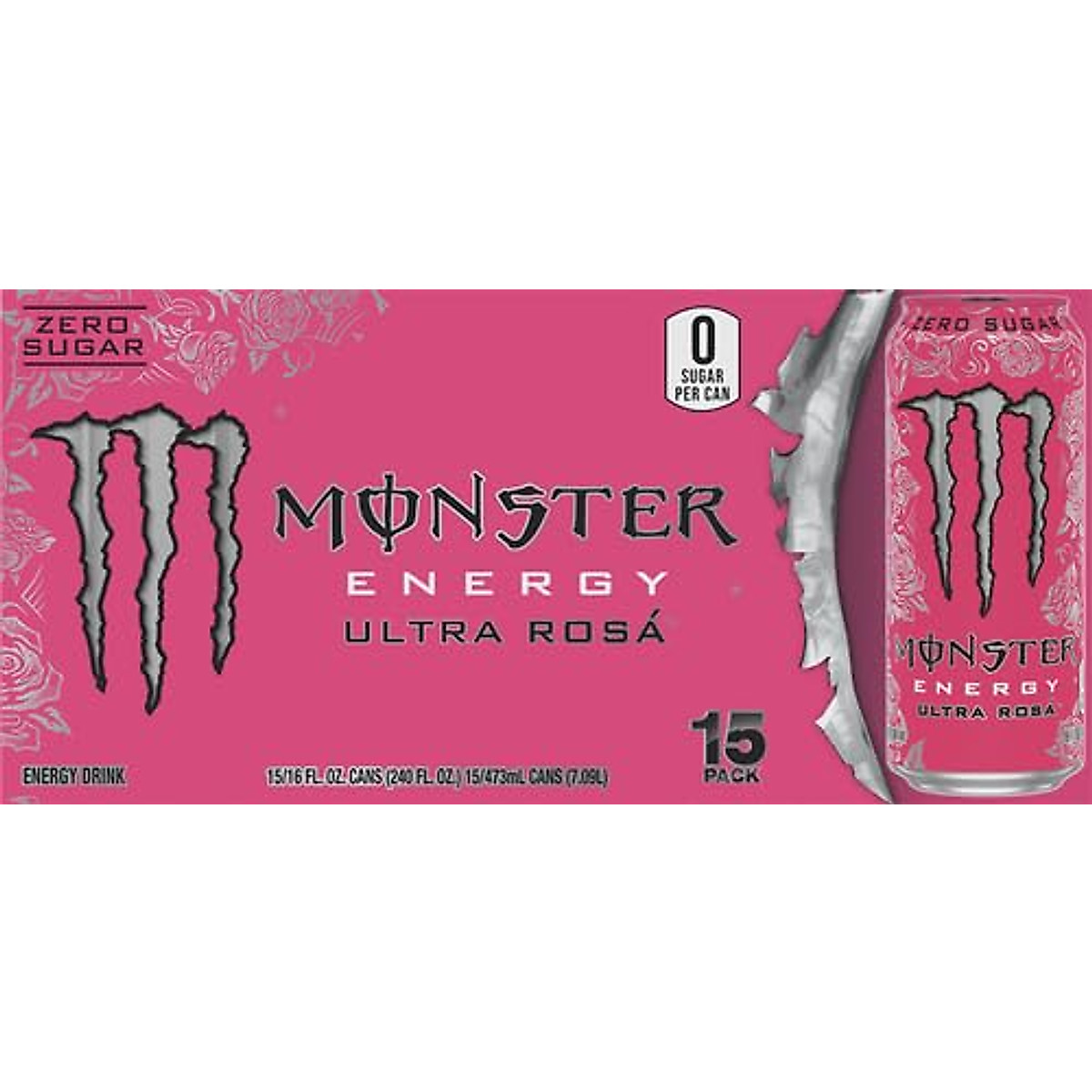 Monster Energy Ultra Rosa, Sugar Free Energy Drink, 16 Ounce (Pack of 15)