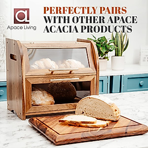 Arise Stylish Acacia Bread Box for Kitchen Countertop, Extra Large 2-Shelf Wooden Bread Storage Container with Clear Windows and Air Vents Keep Bread, Bagels and Rolls Fresh, Self Assembly