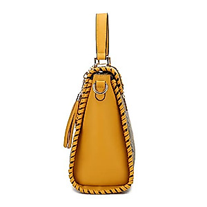 MKF Crossbody Satchel Bags for Women – PU Leather Shoulder Pocketbook Handbag – Lady Top Handle Tote Purse Mustard