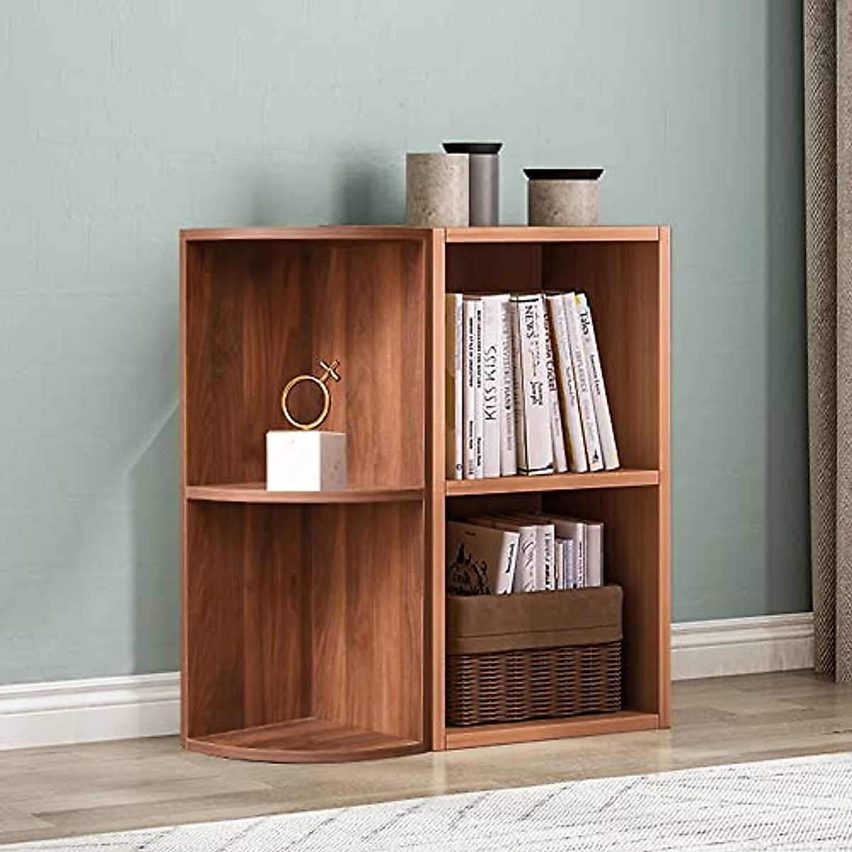EREFAS 2-Tier Wooden Corner Cabinet, Small Storage Cabinet, Industrial Corner Storage Racks, Wooden Corner Stand Book Case Office Living Room Furniture - Brown