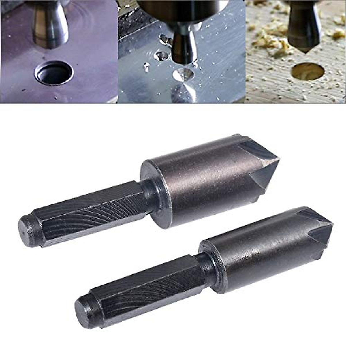HOHXEN 1/4'' Hex Shank HSS 7 Flute Woodworking Countersink Drill Bit Set 82 Degree Chamfer Countersink Bit Carpentry Reamer 10mm/13mm