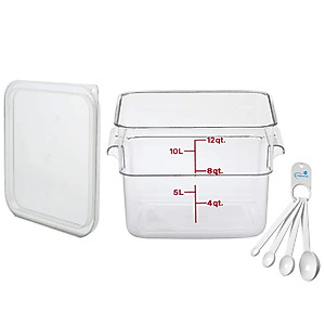 Lumintrail Cambro 12 Qt Square Food Storage Container Clear with Lid Bundle Includes a Measuring Spoon Set