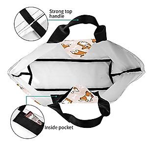 Qaonyui Corgi Cute Tote Bag for Women Large Capacity Reusable Shoulder Handbags Heavy Duty Bag for Grocery Beach Picnic