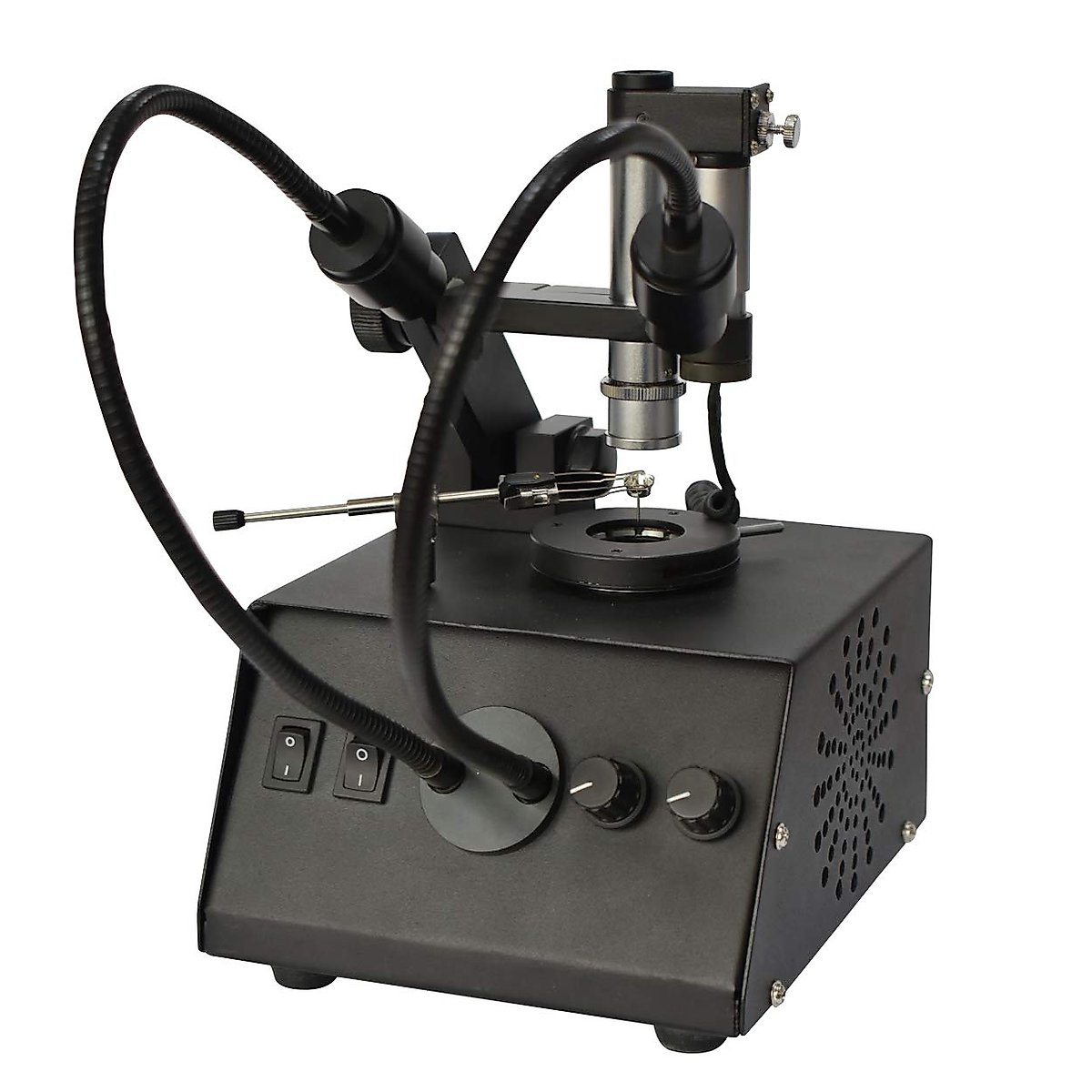 Radical Gemology Gemstone Diffraction Prism Spectroscope w Scale on Professional Stand with Dual Fibre Optic Light, Transmitted Halogen, Scale Illuminator & Gem Clamp