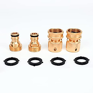 Winmien Heavy Duty Brass Garden Hose Quick Connect Fittings，Water Hose Connectors 3/4 inch GHT Female and Male (2 Sets)