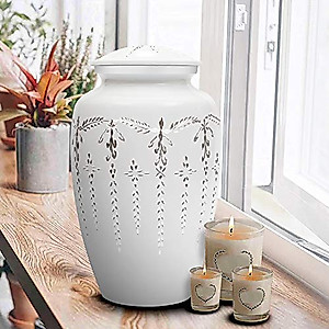 Urn for Human Ashes Adult ,Adult Urn Funeral ,Large Urn for Human Ashes, Creamation Urn Human Ashes,A Beautiful Urn for Your Loved Ones Remains,Diamond Cut- Measurement 10x7 White/Silver