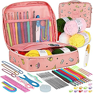 Aeelike Crochet Kit for Beginners Adults, Crochet Kits Include Yarn, Ergonomic Crochet Hooks 2.0-6.0 mm, Lace Steel Needles 0.6-1.9 mm and Case, 59pcs Crochet Starter Kit for Beginners Kids