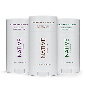 Native Deodorant | Natural Deodorant for Women and Men, Aluminum Free with Baking Soda, Probiotics, Coconut Oil and Shea Butter | Coconut & Vanilla, Lavender & Rose, Eucalyptus & Mint