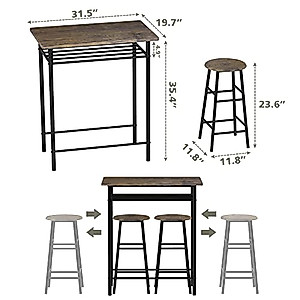 Weehom Bar Table with 2 Bar Stools, Pub Dining Height Table Set, Kitchen Counter with Bar Chairs,Bistro Table Sets for Kitchen Living Room, Built in Storage Layer, Easy Assemble