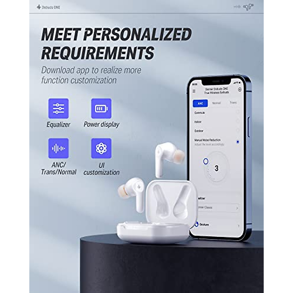 Donner Noise Cancelling Wireless Earbuds, Bluetooth 5.2 Earphones with 5 x EarTips, 4 Mic Clear Calls, 12mm Drivers, App for Custom EQ, 32H Playtime, Fast Charging, Transparency - Dobuds ONE,White