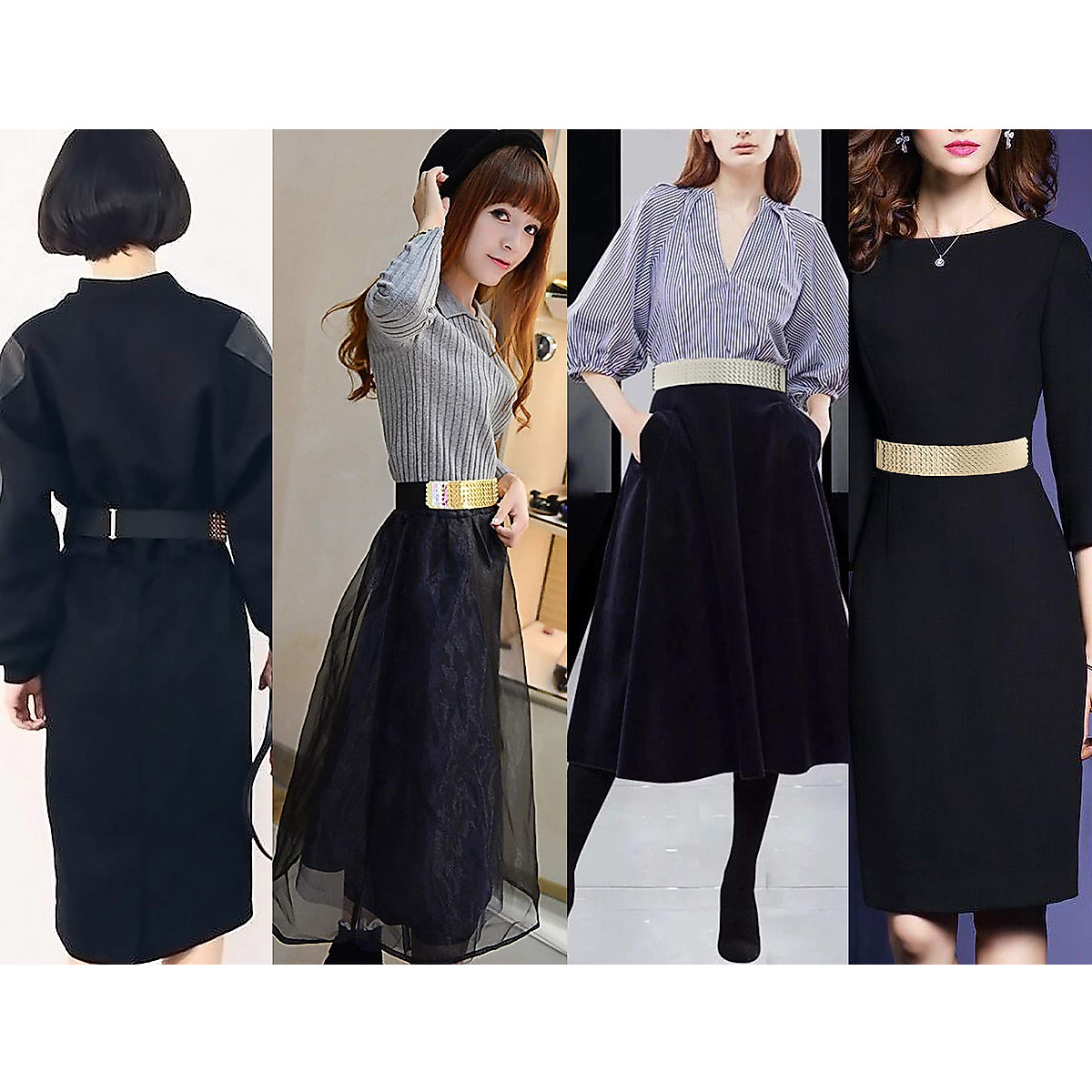 Bellady Fashion Women's Center-Scaled Texturized Metallic Stretch Belt,Gold