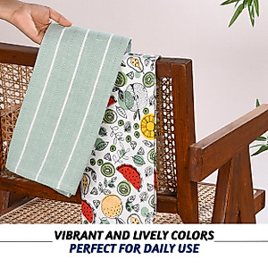 Folkulture Kitchen Towels with Hanging Loop, Set of 4, 100% Recycled Cotton Spring Dish Towels for Drying Dishes, 28"x20" Tea Towels or Decorative Kitchen Hand Towels for Farmhouse Décor (Fruity)