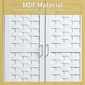 QEIUZON Wardrobe Closet, Freestanding Closet Wardrobe Cabinet with Wide Drawers & Hanging Rod, Armoire for Bedroom, Kids' Room, Dorm (White)