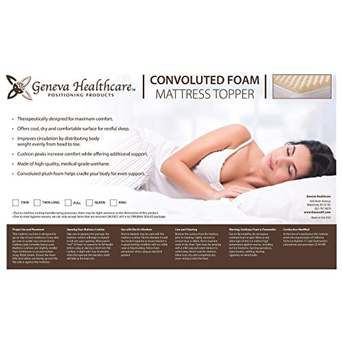 Geneva Healthcare Egg Crate Convoluted Foam Mattress Pad 4" Standard Queen Size Topper - 4" x 60" x 80"