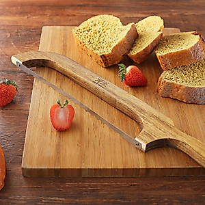 XZZWLL Bread Knife for Homemade Bread, 16.7" Wooden Serrated Sourdough Bread Knife, Stainless Steel Pointed Tips Blade and Bread Bow Knife Design, Bread Slicer for Homemade Bread