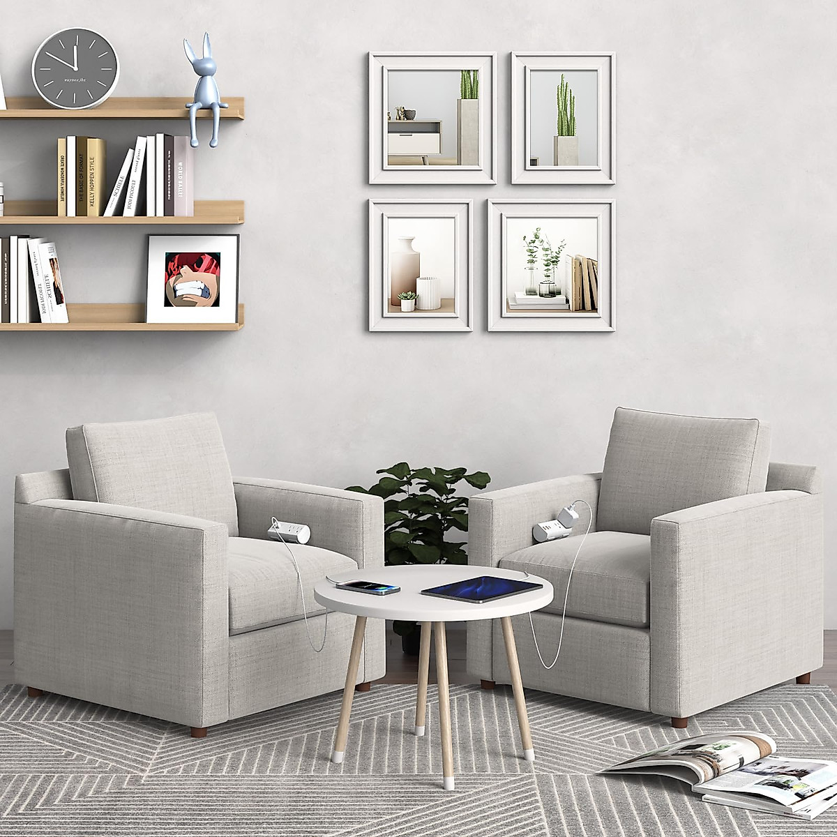 Hidden Sofa Socket, Couch Charging Station Plug in 2AC Outlets PD20W USB-C, QC3.018W USB-A,Furniture Outlet 1050J Surge Protector, Low Profile Extension Cord Flat Plug