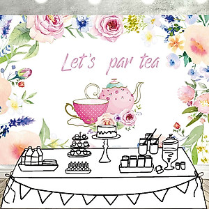 Let's Par Tea Backdrop Tea Time Photo Background Teapot Teacups High Tea Themed Bridal Shower Engagement Bachelorette Baby Shower Party Supplies Photo Studio Props Decorations